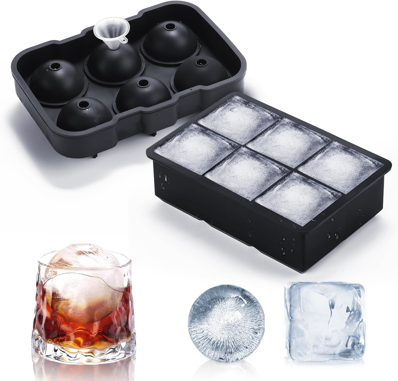 Amazon.com: Large Ice Ball Molds for Whiskey & Cocktails with Funnel ...