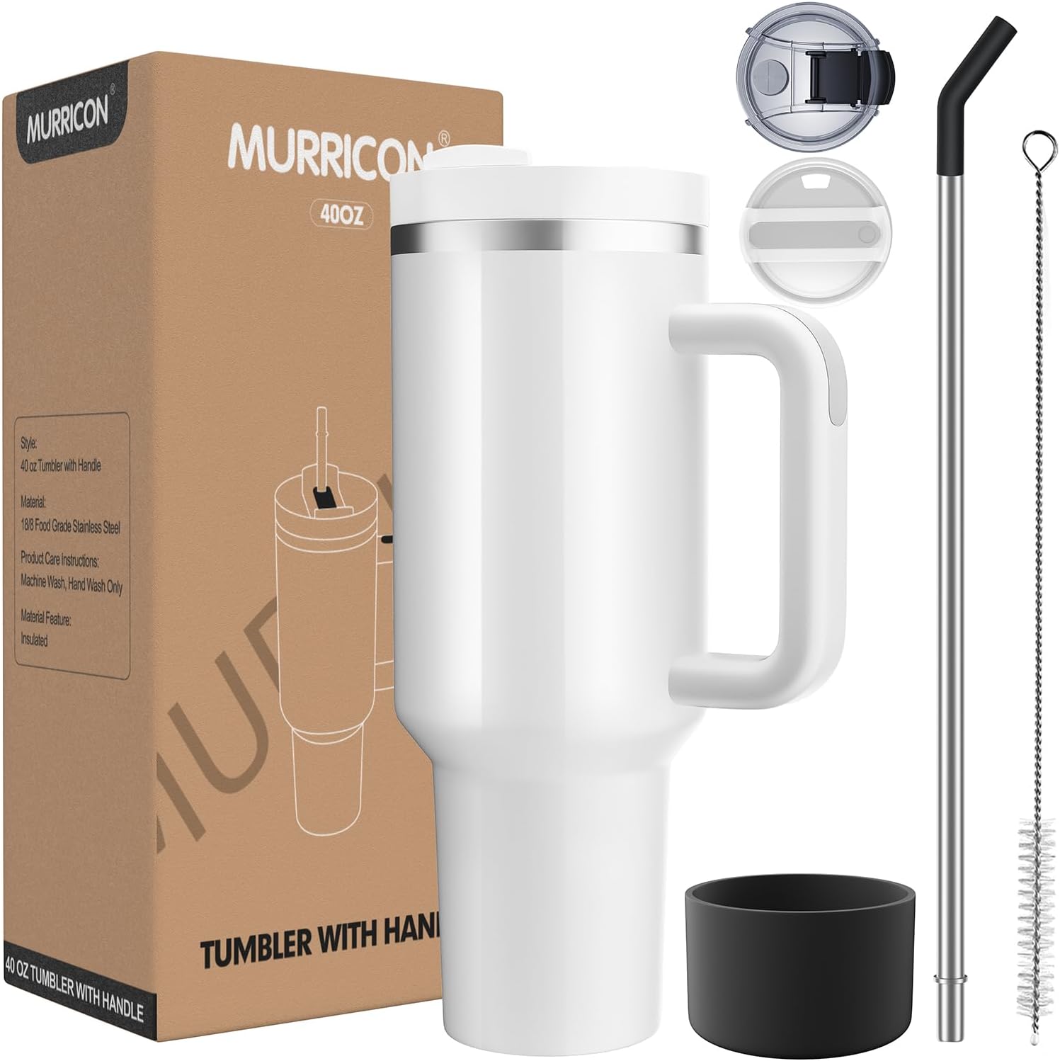 Amazon.com | MURRICON 40 oz Tumbler with Handle and Straw,Stainless ...