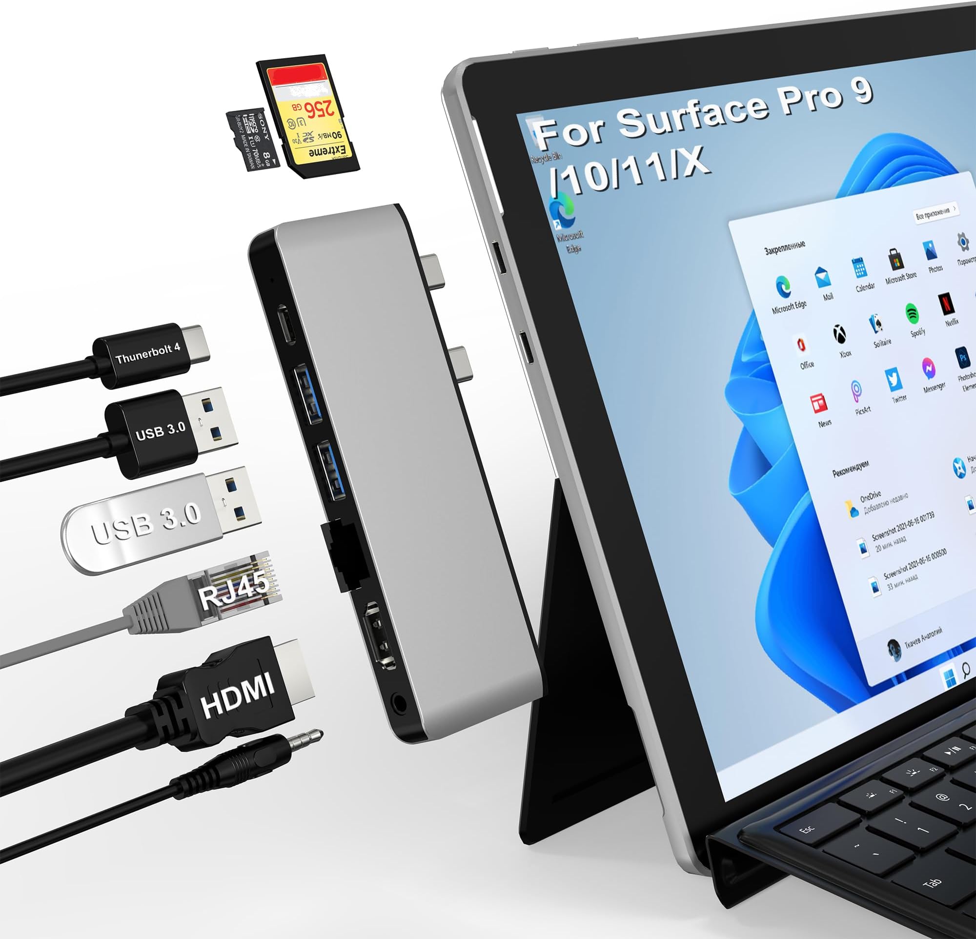 Amazon.com: Surface Pro 9/Pro 11 USB Hub Docking Station with 4K HDMI ...