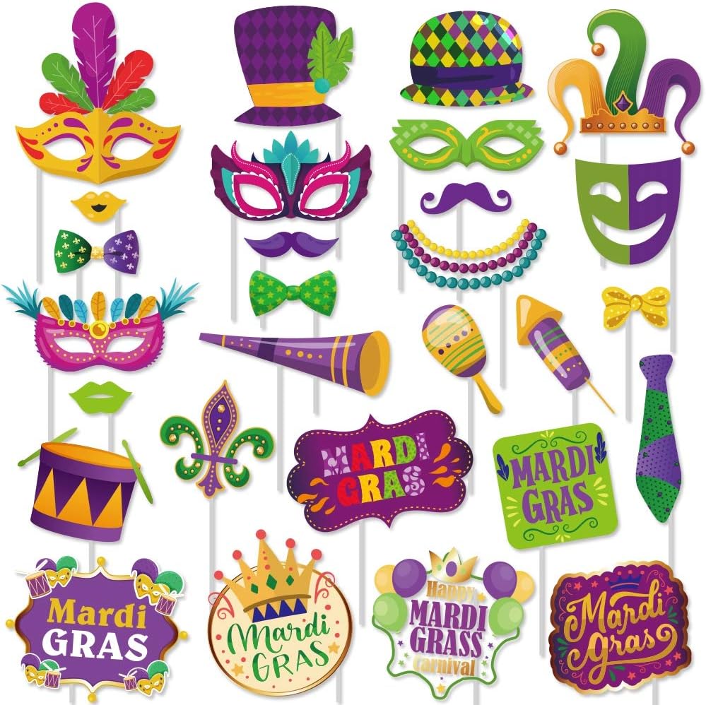 Amazon.com: Funny Mardi Gras Photo Booth Props - New Orleans Carnival ...