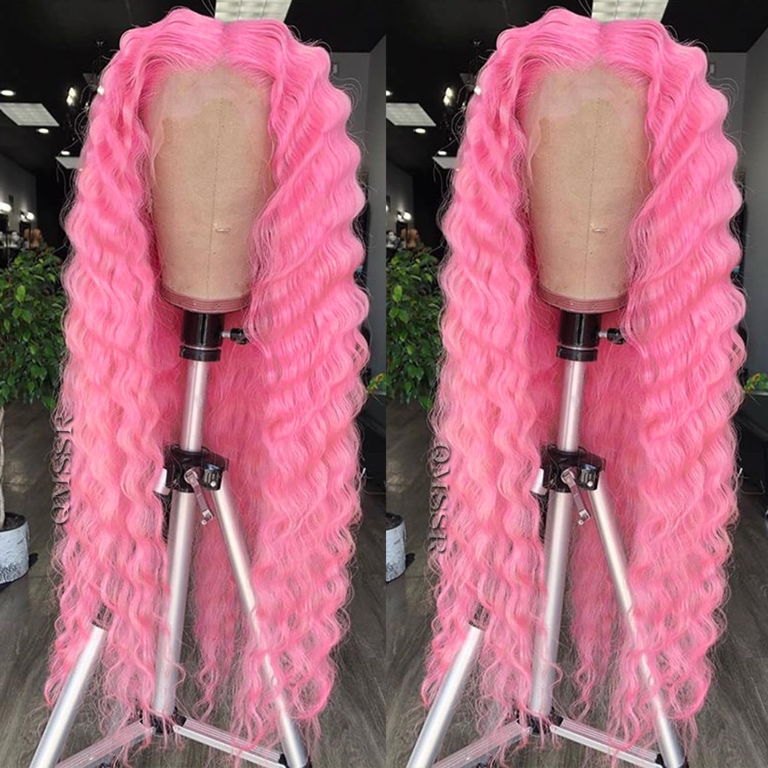 Amazon.com : QMSSR Pink Lace Front Wigs Synthetic Long Wavy Hair ...