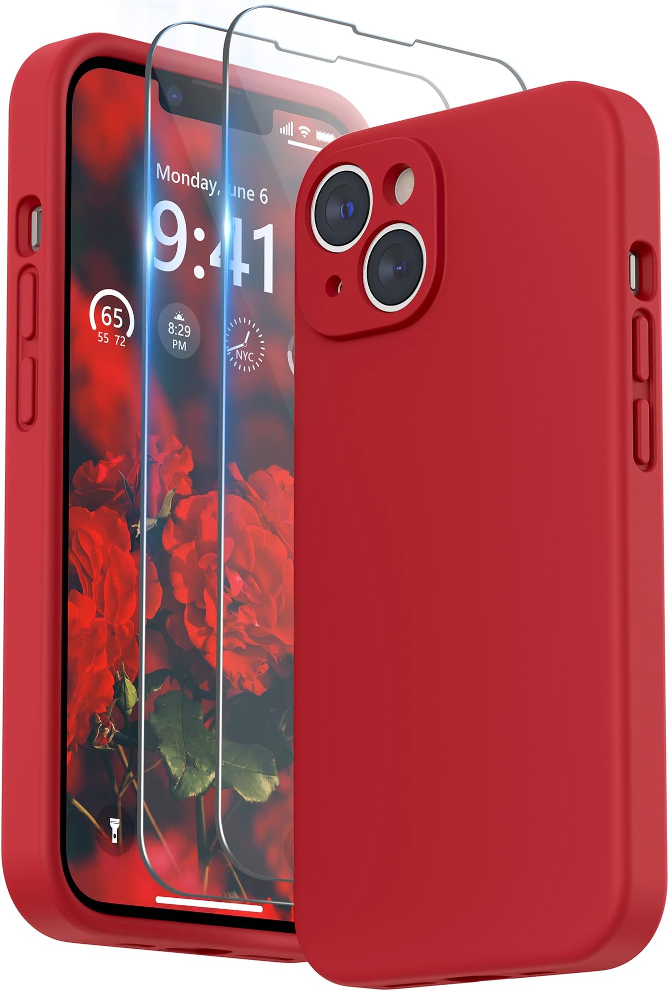 Amazon.com: LOOKSEVEN iPhone 14 Case, Red Silicone TPU Rubber Back ...