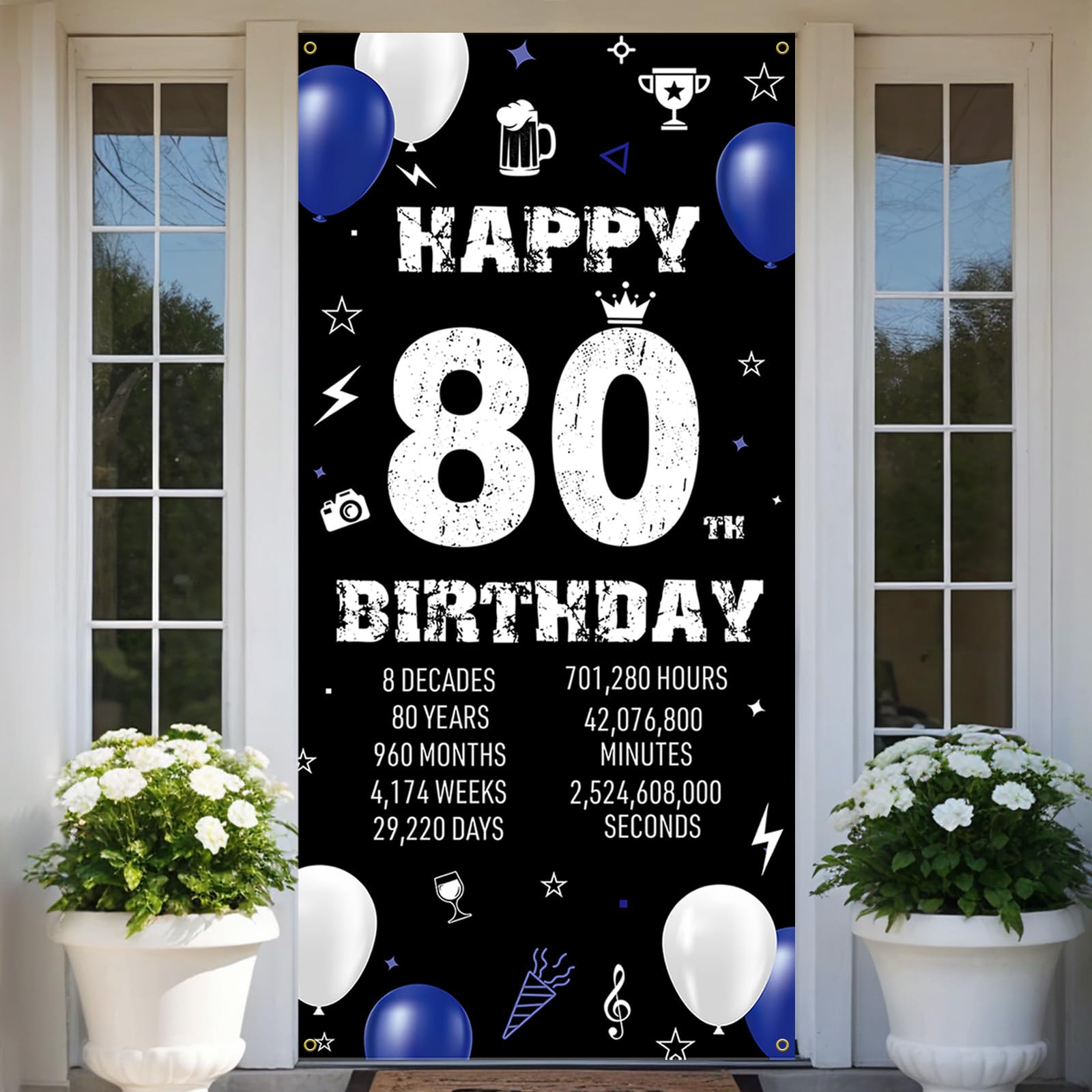 Amazon.com: PHXEY Happy 80th Birthday Decoration for Men Women, Fabric ...