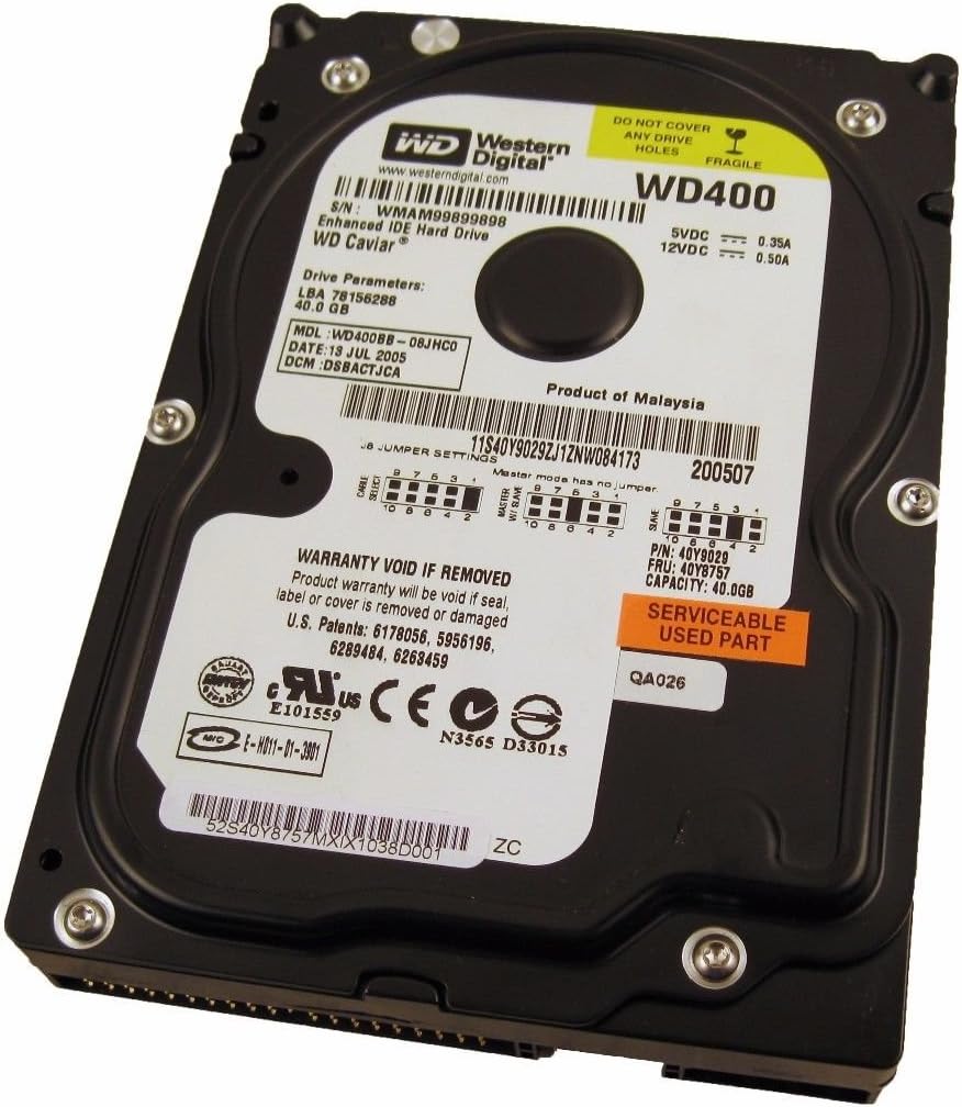 Western Digital 40GB 7200RPM 2MB Cache IDE Bulk/OEM Hard Drive WD400BB ...