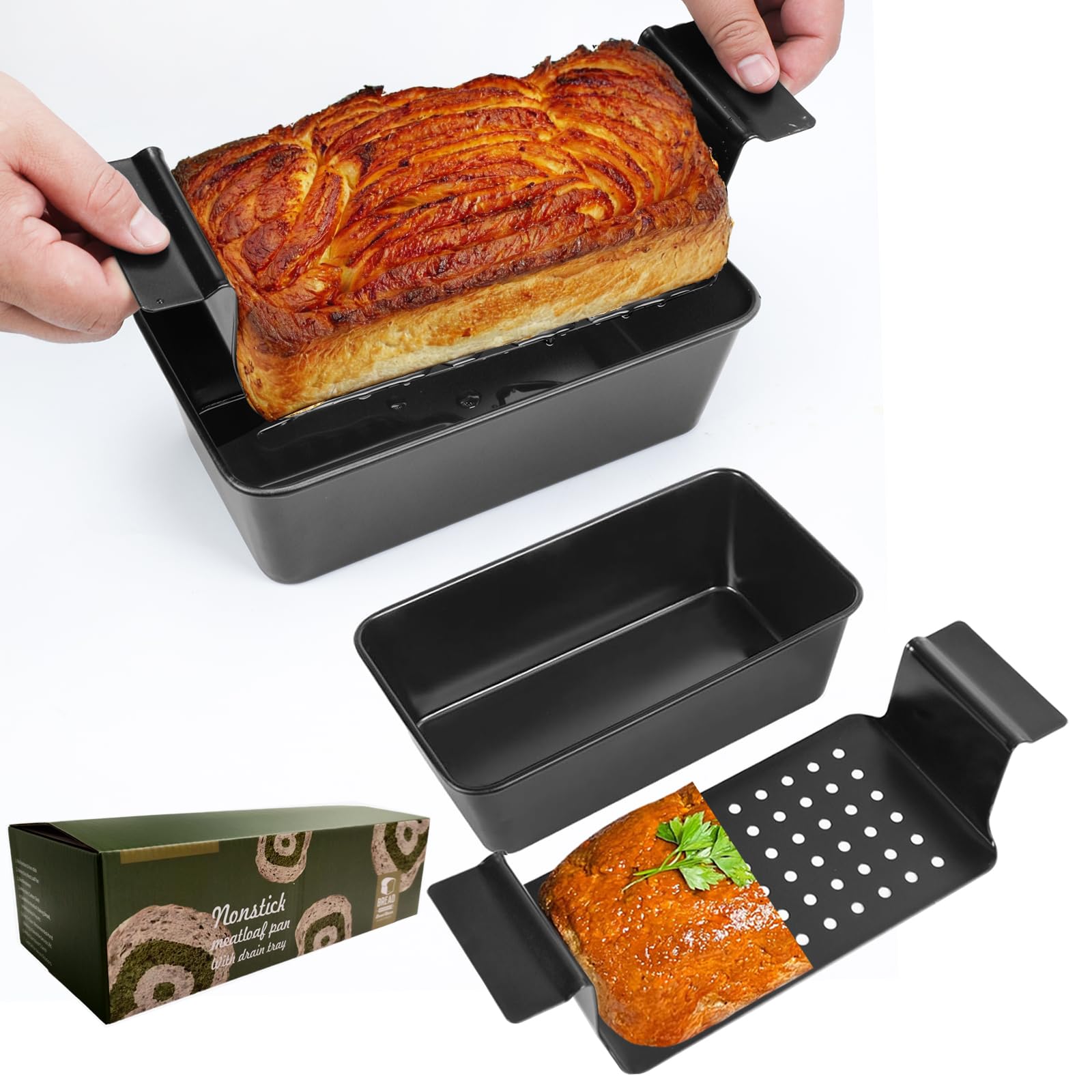 Amazon.com: Barlket 4 Pack Meatloaf Pan with Drain Tray, Non Stick Meat ...