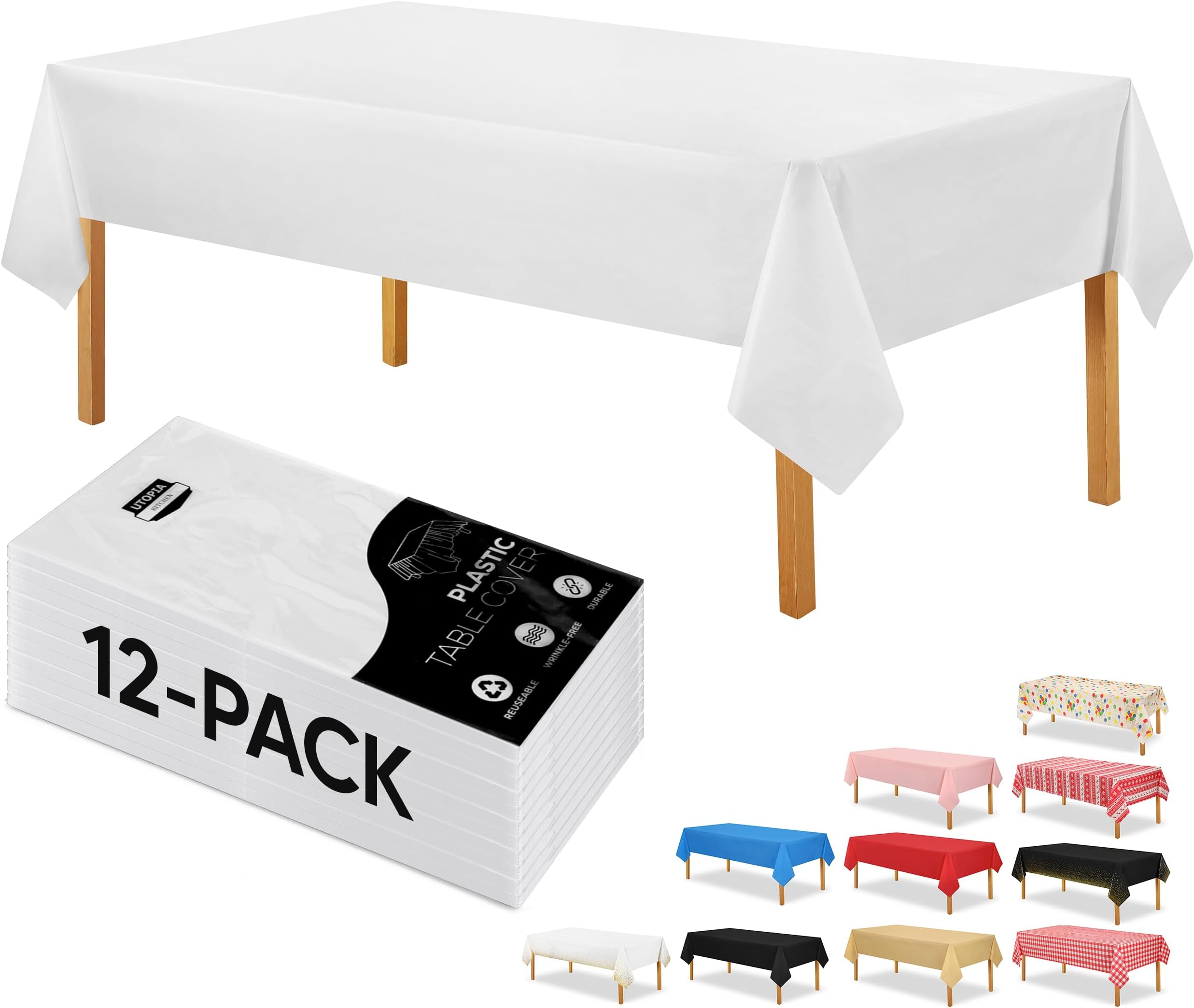 Amazon.com: Premium Disposable Plastic Tablecloth for Rectangle Tables ...