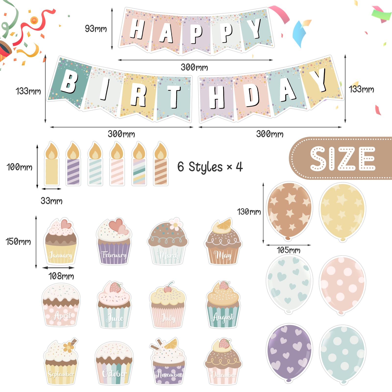 Snapklik.com : Leinuosen 45 Pieces Happy Birthday Bulletin Board Set ...