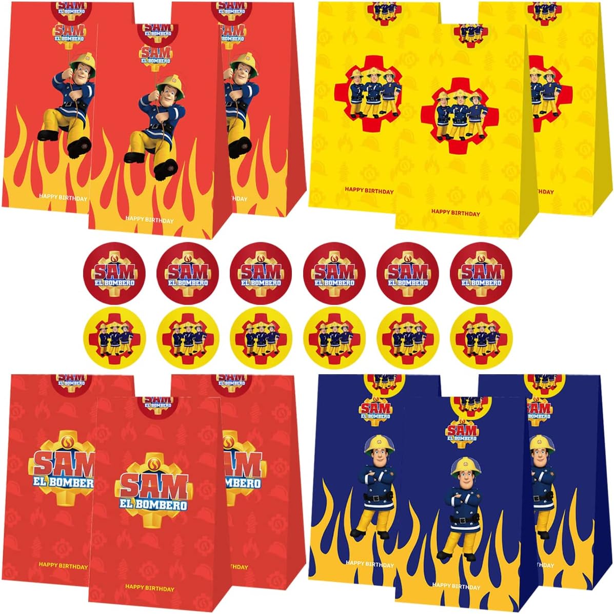 Fireman Sam Party Bags, 12 Fireman Sam Paper Party Bags with Pieces ...