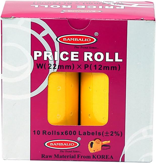 Bambalio 2316 2 Line Yellow Colour with MRP Print Label Rolls 10 Rolls ...