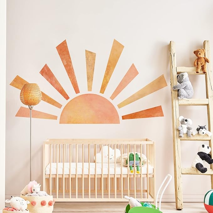Amazon.com: 53x29.9 Inch Boho Half Sun Wall Decals Watercolor Sun ...