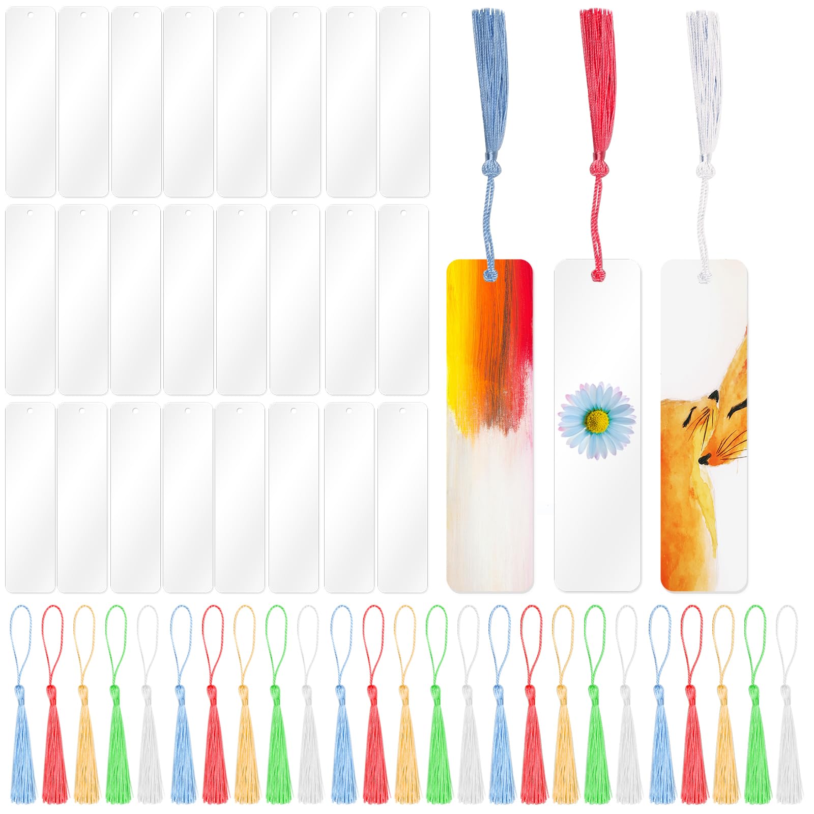 50 Pcs Acrylic Blanks Bookmark with Tassels, Clear Unfinished Acrylic ...