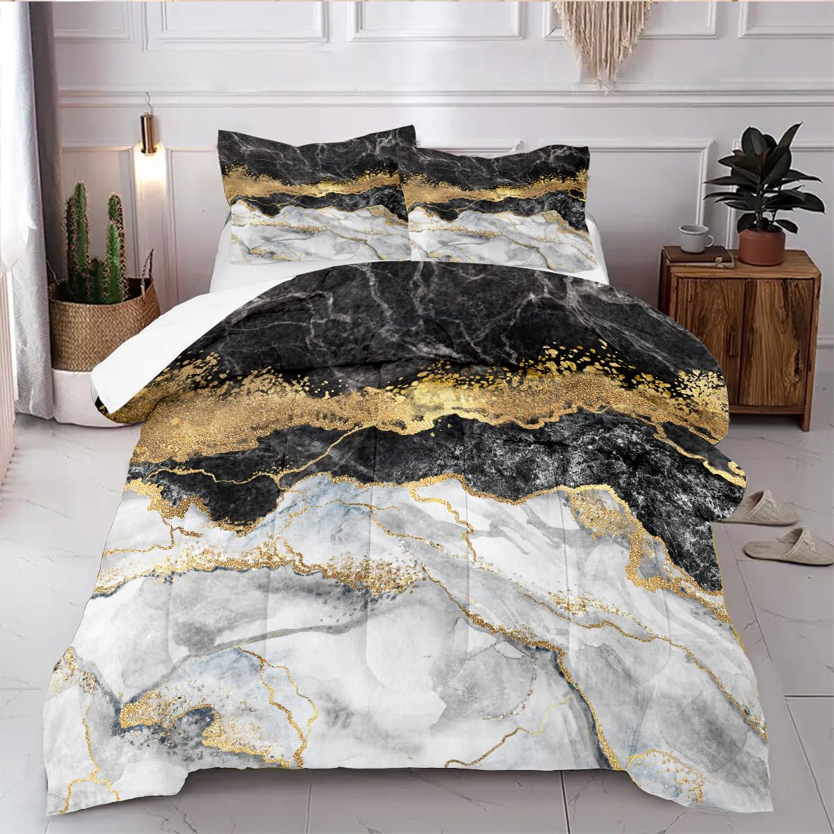 Amazon.com: CCoutueChen Grey Marble Comforter Set King Size Modern ...