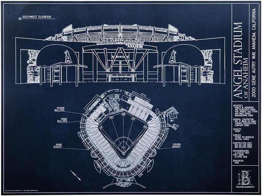Amazon.com: Ballpark Blueprints Angel Stadium of Anaheim - Blueprint ...
