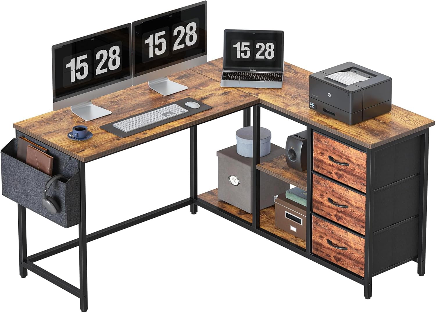 Amazon.com: Treesland L Shaped Desk With Drawers, 55 Inch Computer Desk ...