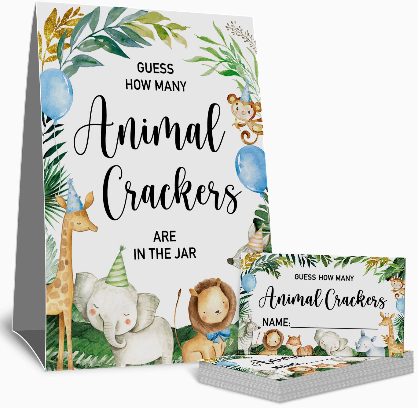Buy Guessing Animal Crackers Baby Shower Party Game Cards Kit (1 Sign ...