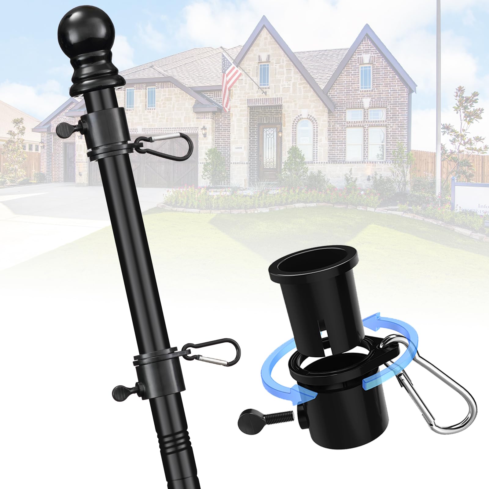 25 Ft. Flag Pole Kit 5FT Tangle-Free Heavy Duty House Flag Pole Kit ...