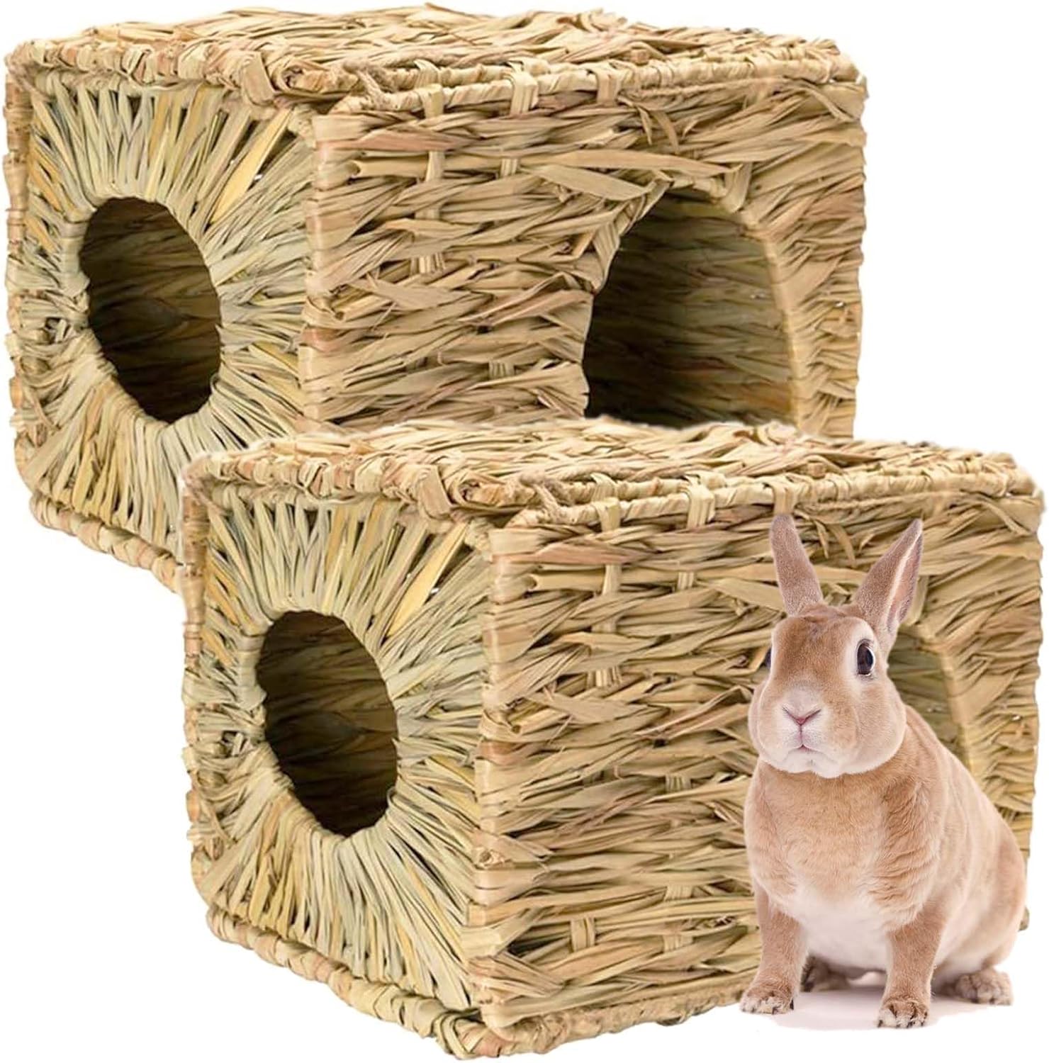 Amazon.com : Auto-plaza Foldable Grass Woven Animal Hut Bunny House ...
