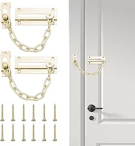 SOL 2pk Brass Door Chain Kit – Restrictor for Front Door – Heavy-Duty ...