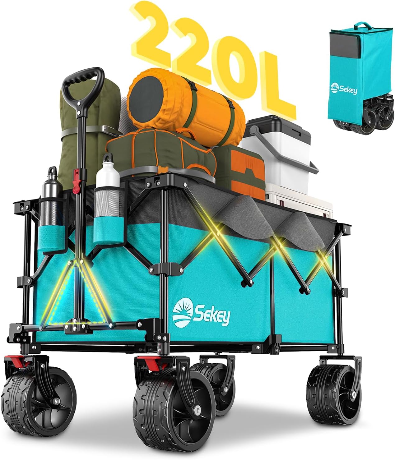 Amazon.com: Sekey 220L Collapsible Foldable Wagon with 330lbs Weight ...