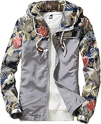 Rexcyril Men's Windbreaker Jacket, Floral Bomber Jacket Hooded ...