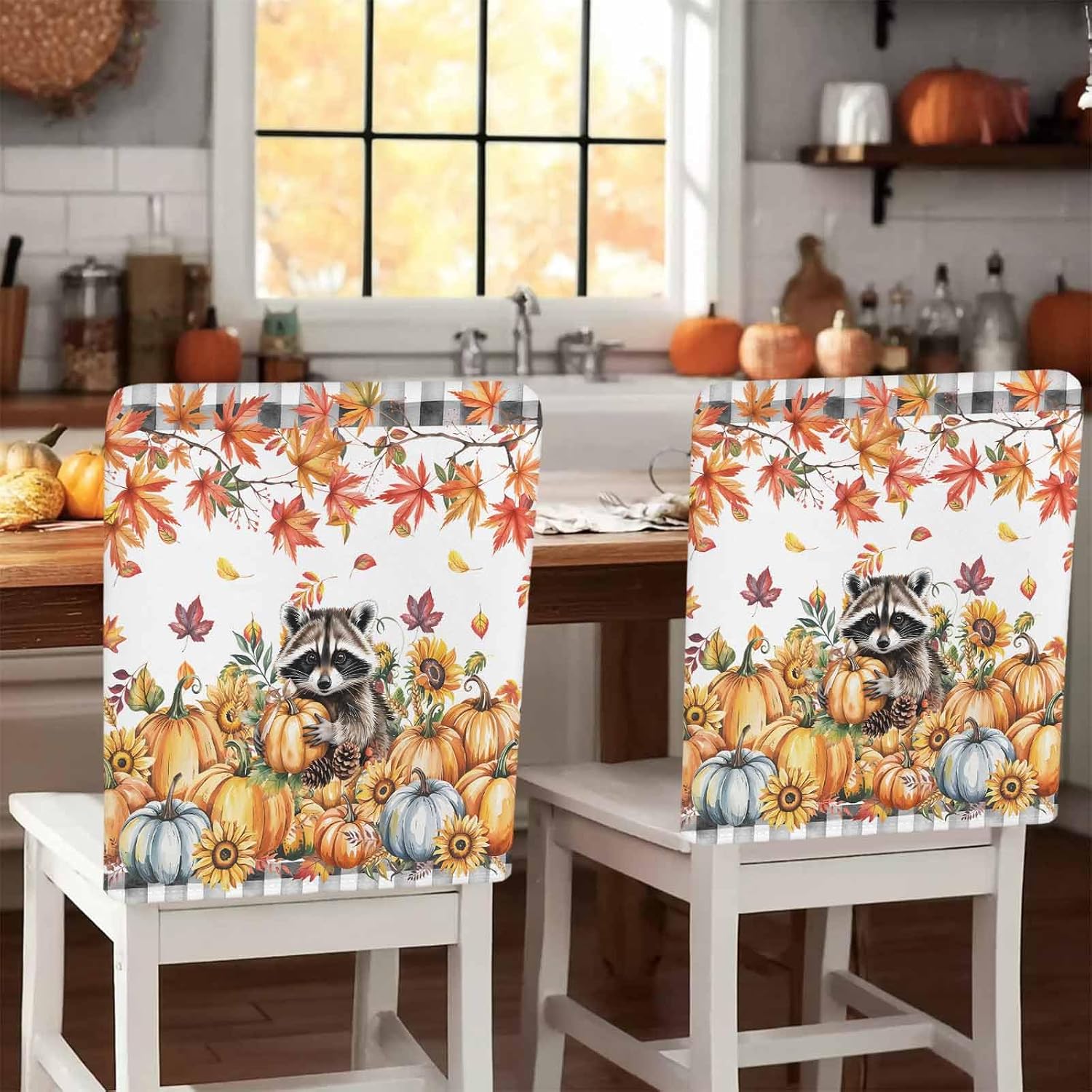 Amazon.com: Fall Chairs Covers Pumpkin Raccoon Thanksgiving Dining ...