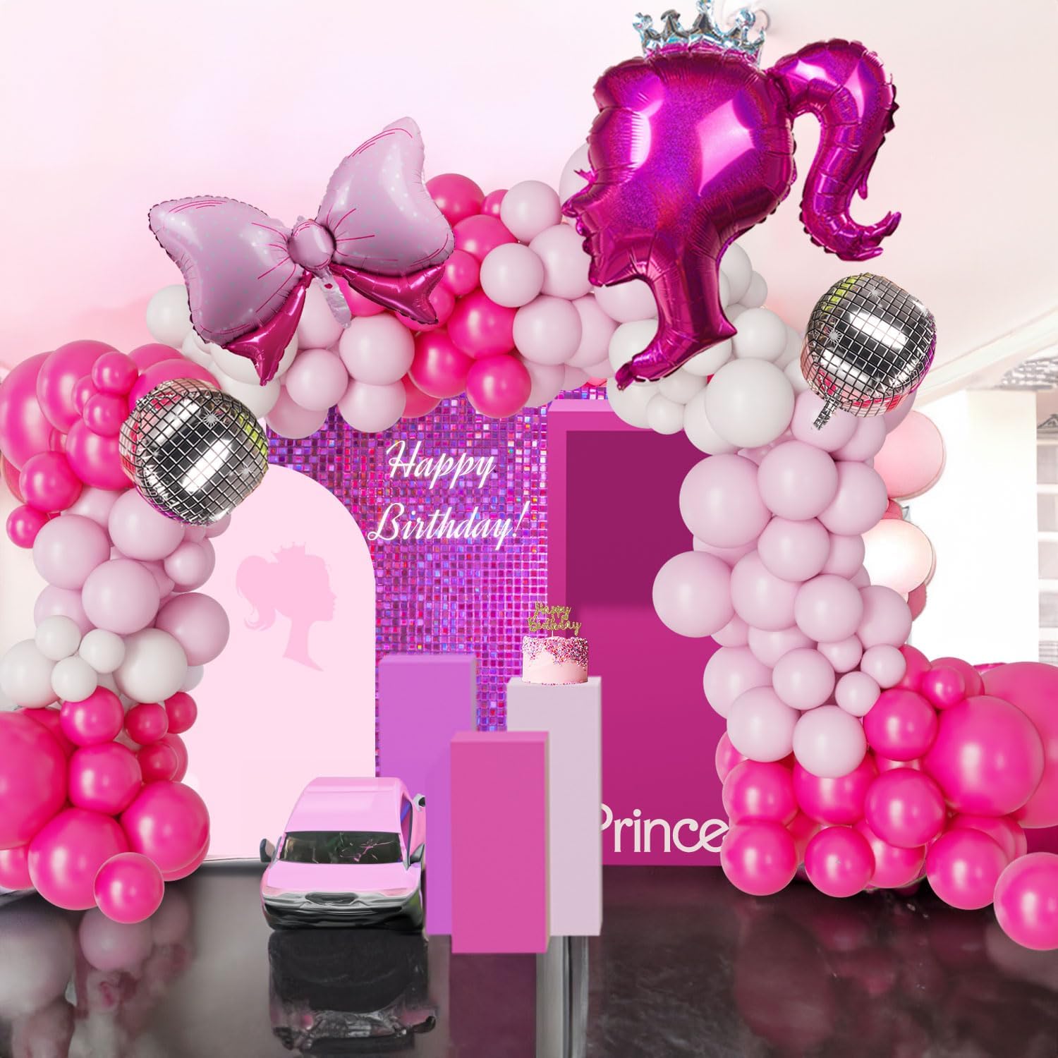 Amazon.com: Hot Pink Rose Red Light Pink Matte White Balloons Silver ...