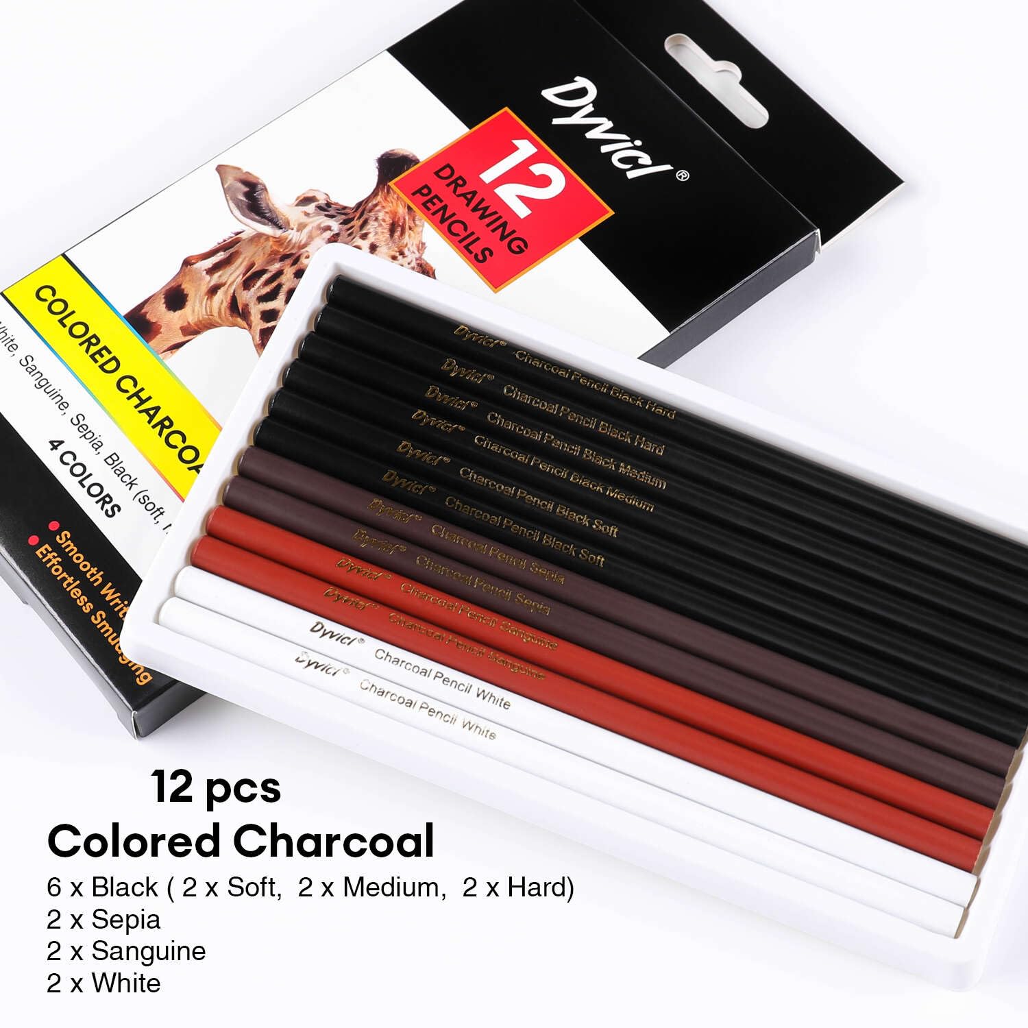 Snapklik.com : Colored Charcoal Pencils Drawing Set, 12 Pieces Black ...