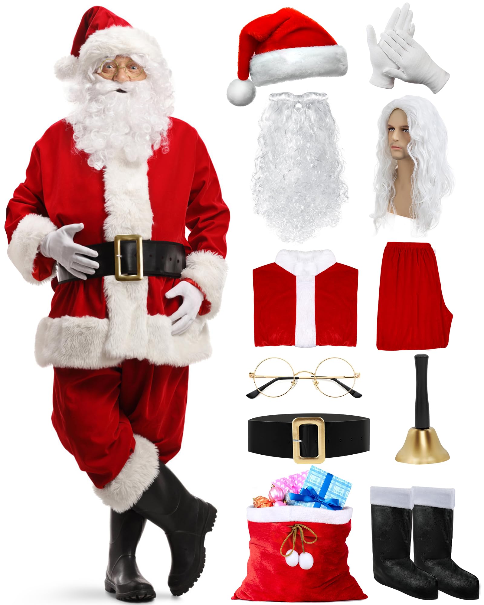 Amazon.com: Mukum 11PCS Santa Claus Costume for Men Set, Professional ...