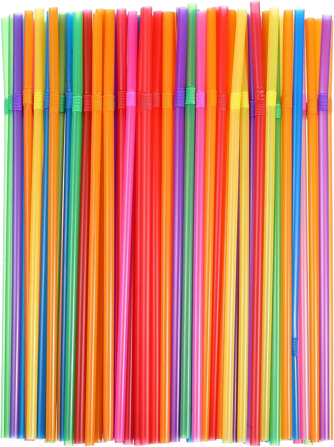 Amazon.com: KFHENSOMR 200 Pcs Colorful Plastic Straws Flexible Straws ...