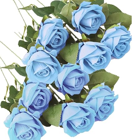 Amazon.com: WENSINL 10 Pieces Light Blue Artificial Flowers Blue Rose ...