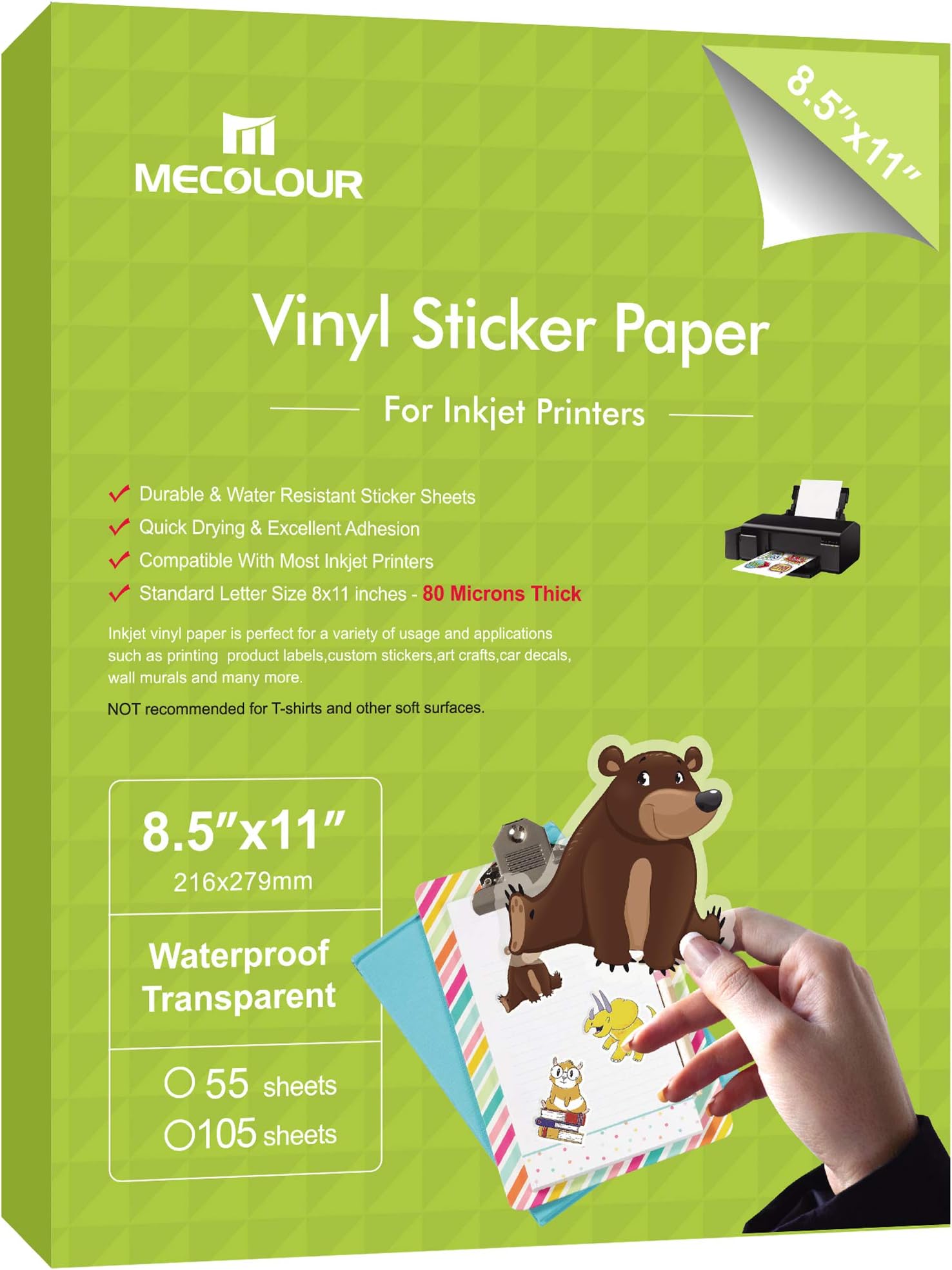 Amazon.com : MECOLOUR Premium Printable Vinyl Translucent Sticker Paper ...