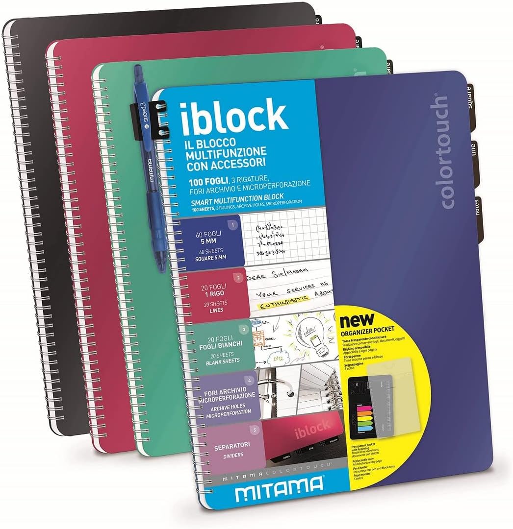 MITAMA 62284- BLOCCO SPIRALATO TRIPLO A4, 100 fogli, 3 rigature(5mm ...