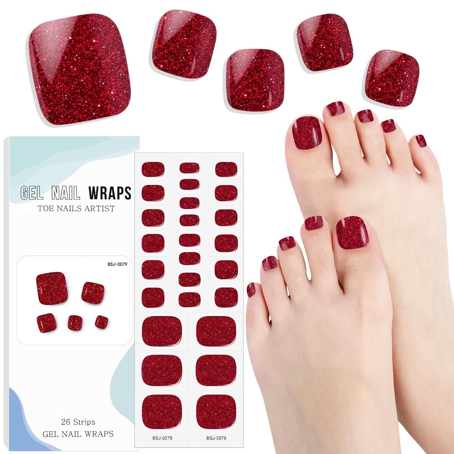 Amazon.com: EBANKU Gel Toe Nail Stickers Cured Gel Nail Strips for Toes Gel Toenail Strips Nail ...
