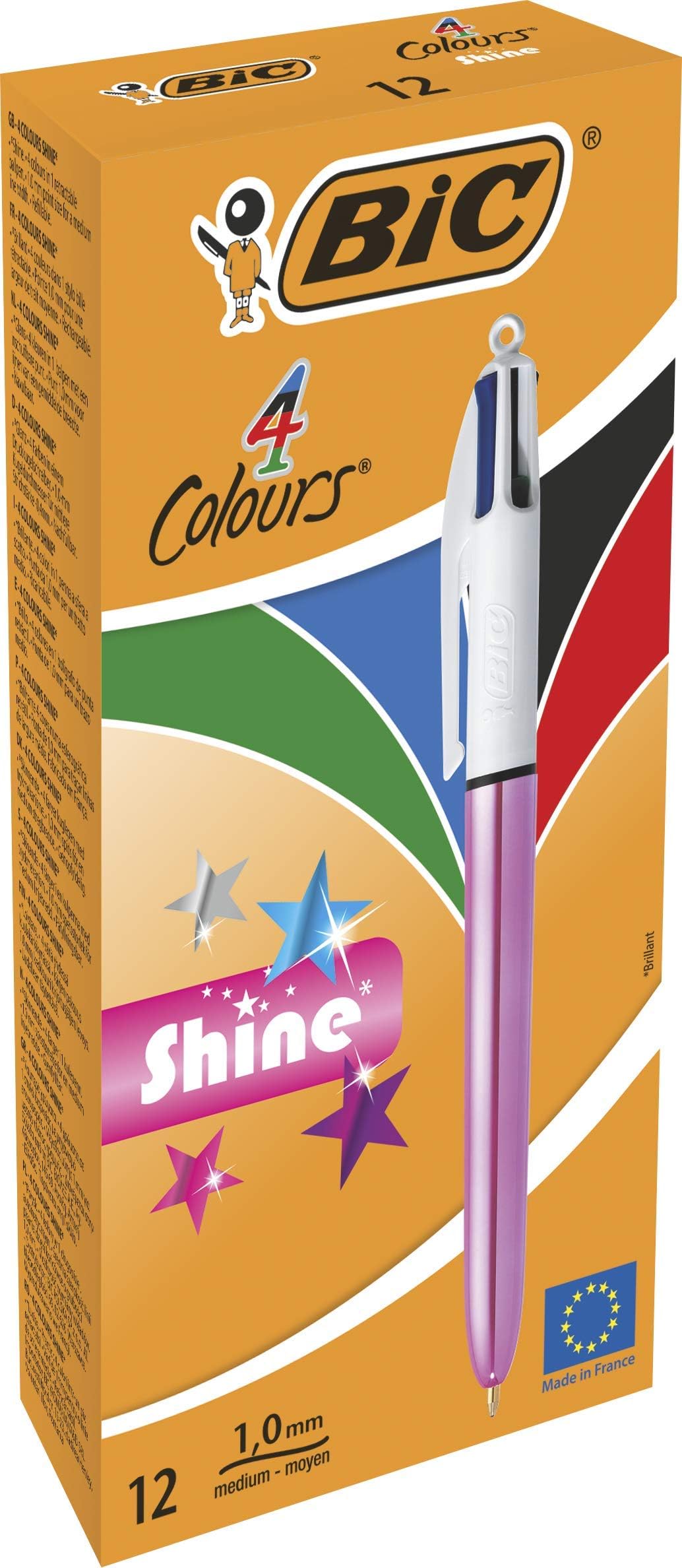 BIC - Bolígrafo brillante de 4 colores, caja de 12 unidades, cuerpo ...