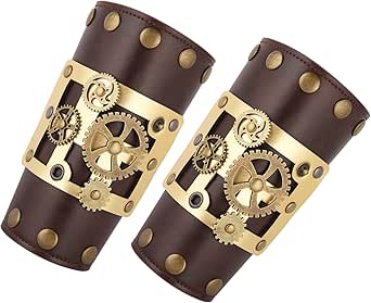 HZMAN Men's Gothic Steampunk Bracers, Leather Arm Guards for Women, Medieval Wristband for LARP ...