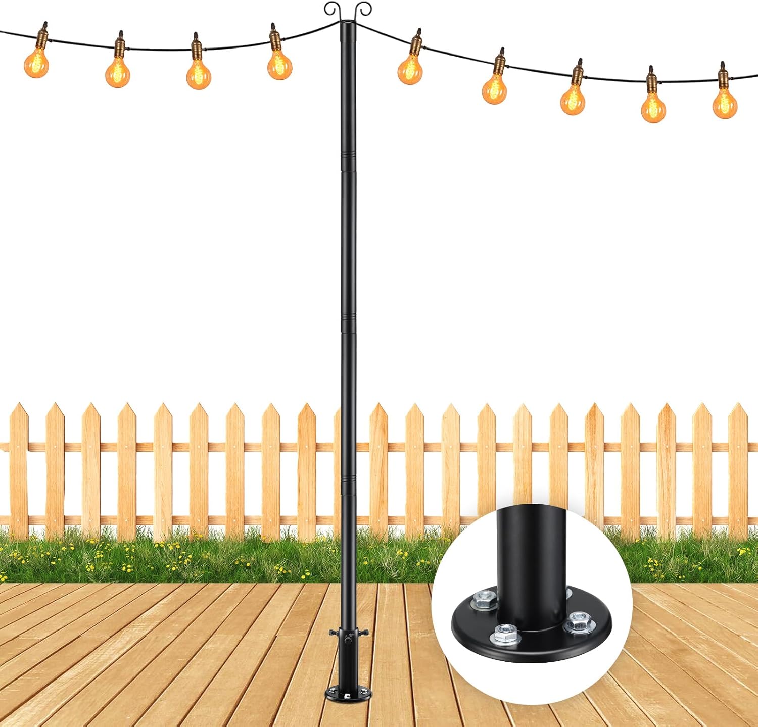 Amazon.com: String Light Pole for Ground, 8FT Heavy Duty Adjustable ...