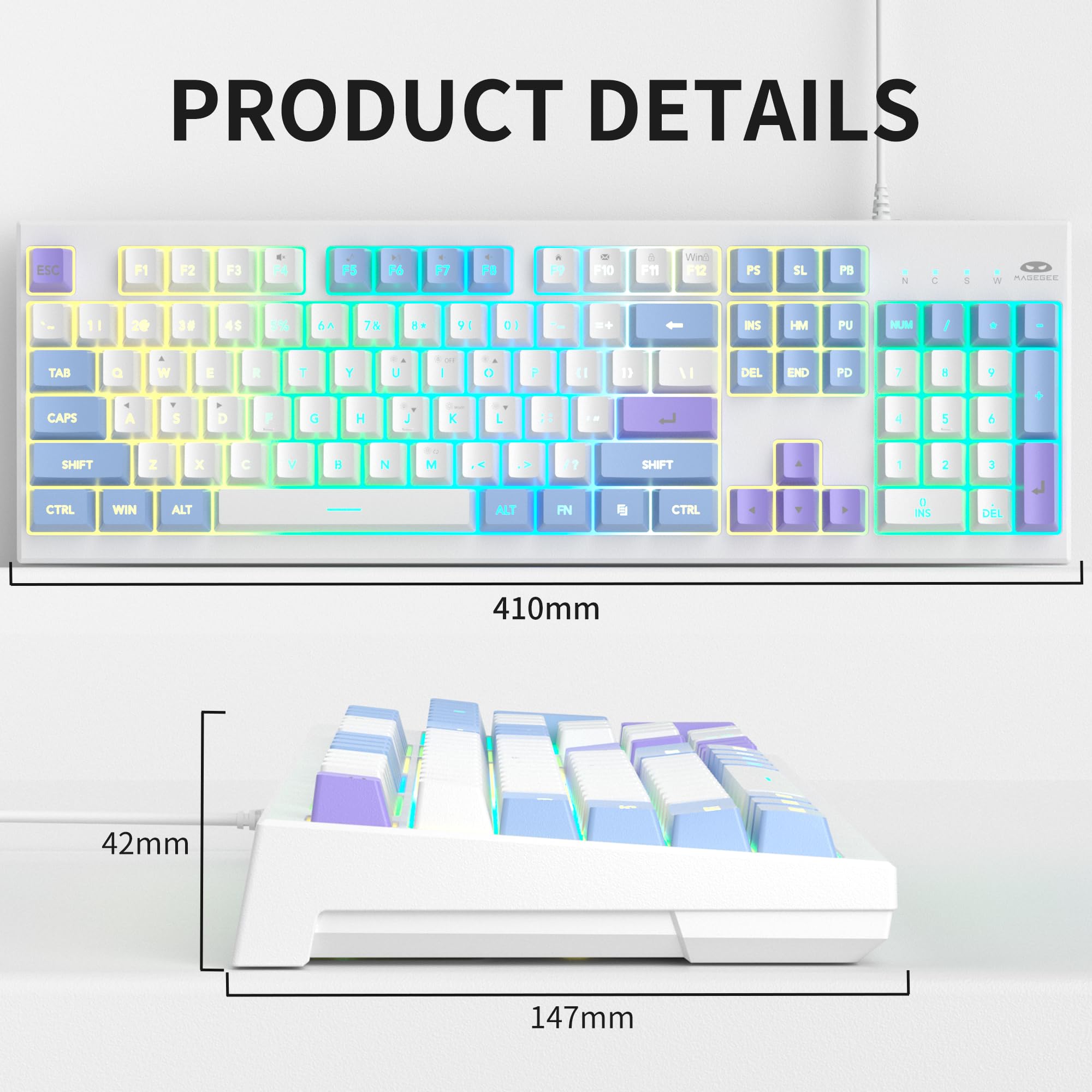 Snapklik.com : MageGee Creamy Keyboards,K2 Classic Keyboard Wired RGB ...