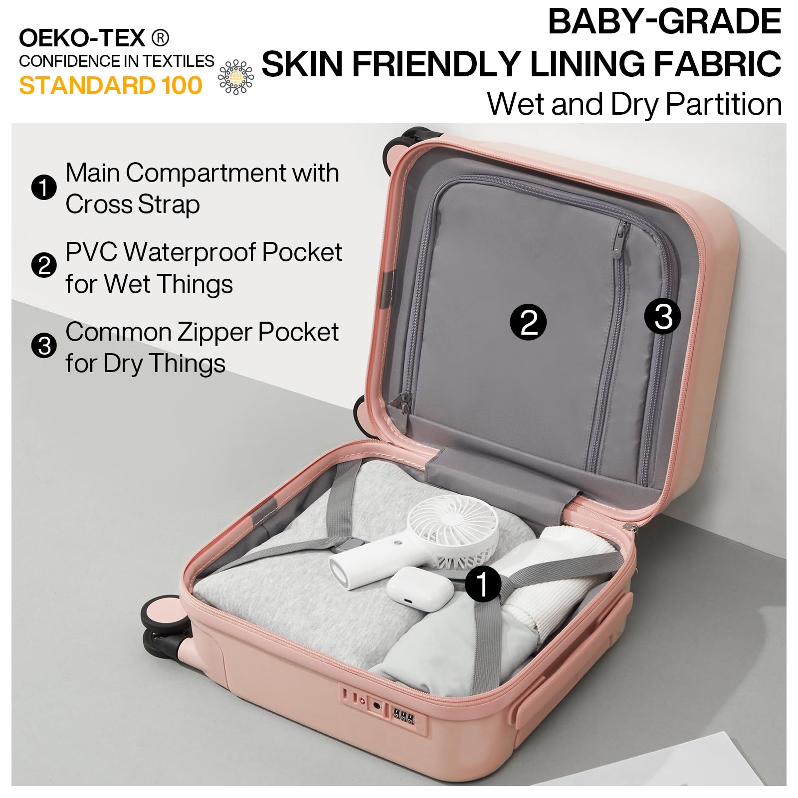 14 Inch Underseat Luggage Personal Item Carry on Suitcase, Mixi Spinner Wheels Pink Hardshell ...