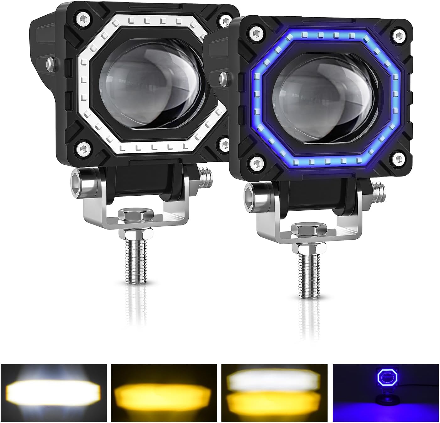 Amazon.com: Kairiyard Motorcycle LED Pod Lights, 3Inch Amber White LED ...