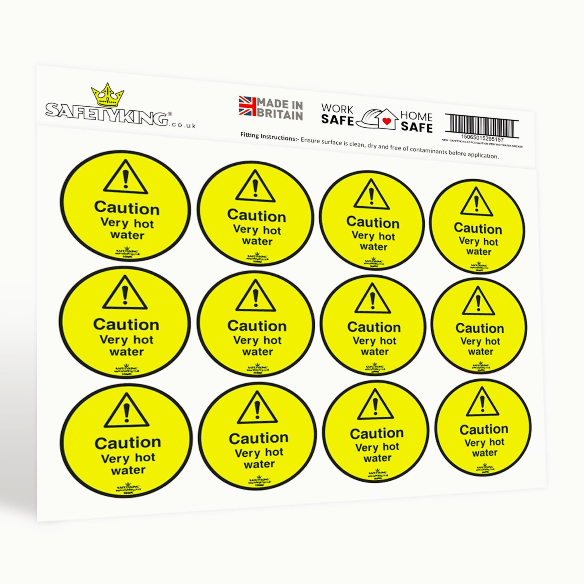 SAFETYKING® 12 x Caution Hot Water Stickers 68mm Diameter | Caution ...