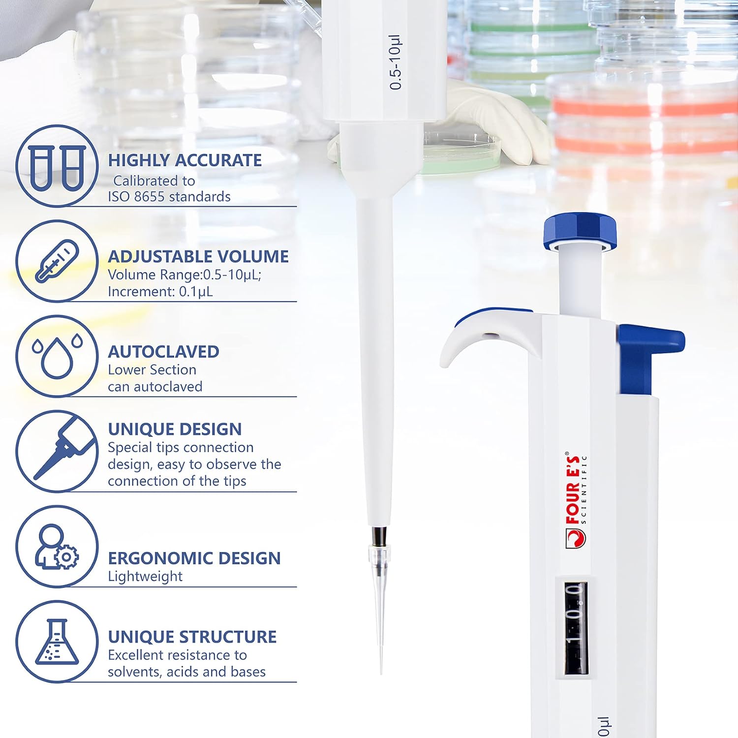 0.5-10ul Single Channel Pipette: Digital Display Ergonomic Precision ...