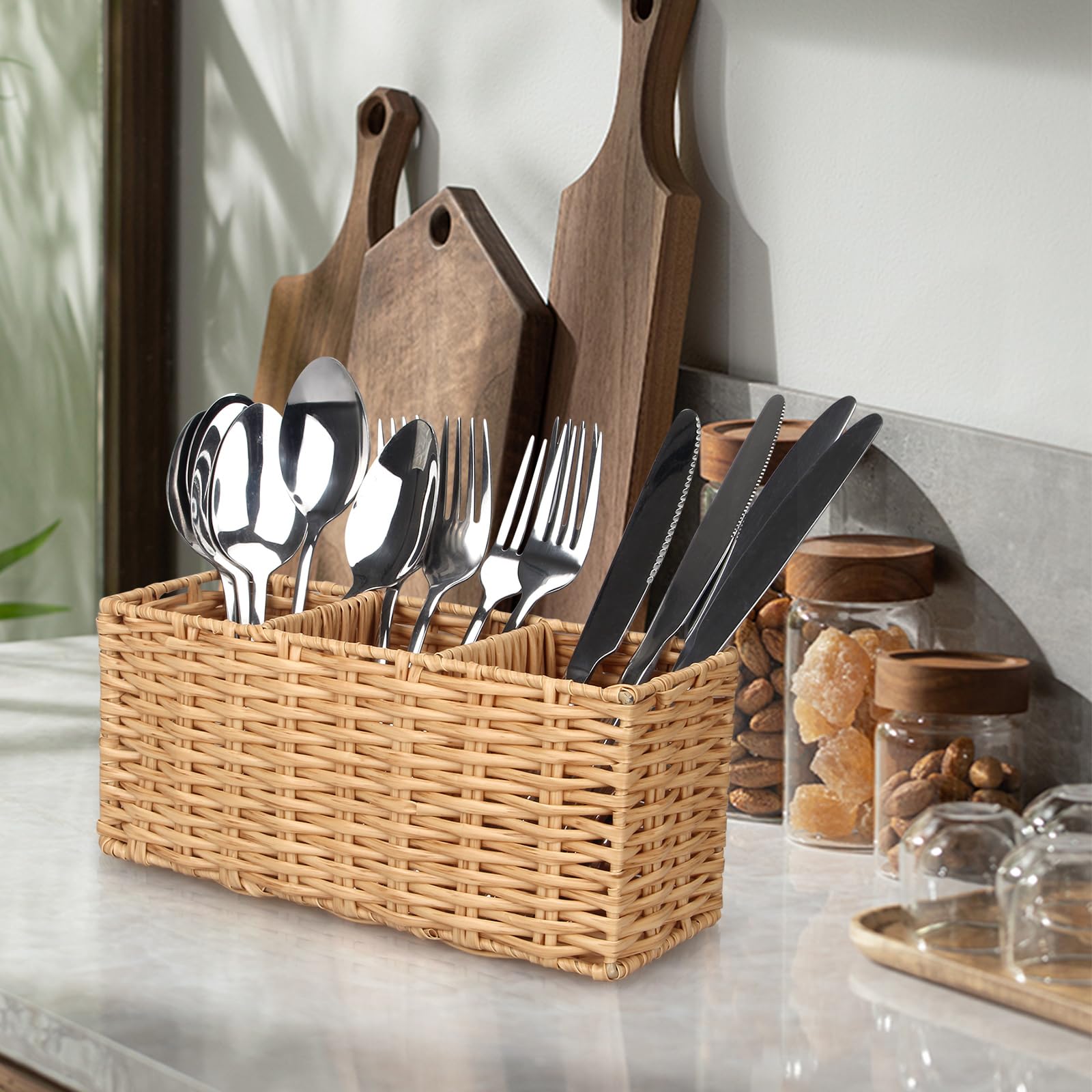 Snapklik.com : Wicker Flatware Silverware Caddy Cutlery Holder Kitchen ...