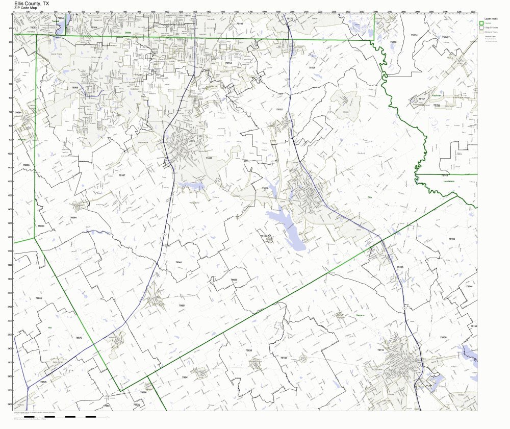 Amazon.com : Ellis County, Texas TX ZIP Code Map Not Laminated : Prints ...