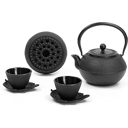 Amazon.com | 6 Piece Japanese Cast Iron Pot Tea Set Black w/Trivet (26 ...