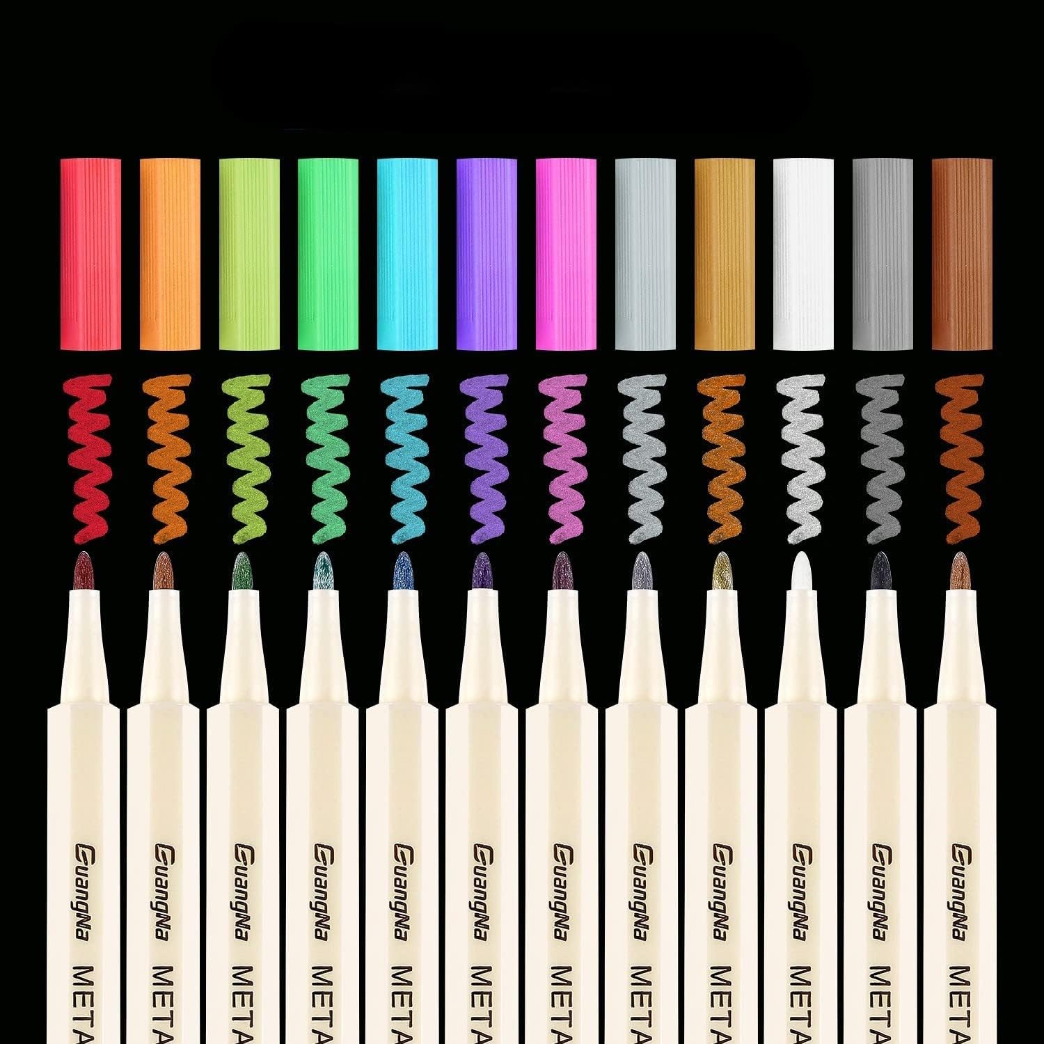 Amazon.com : Guangna Metallic Marker Pens,12 Assorted Colors Fine Tip ...