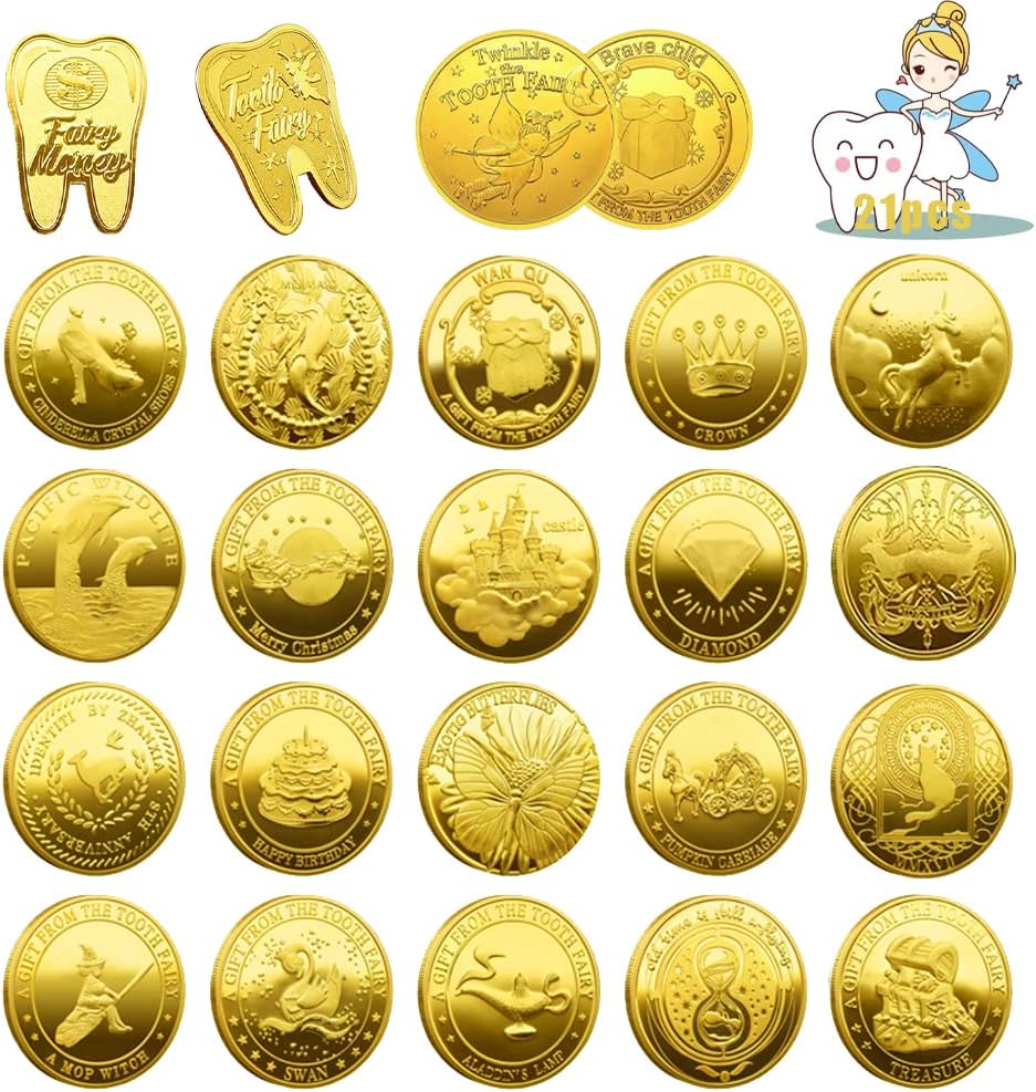 Tooth Fairy Coins Gold, 21 Pieces Tooth Fairy Gold Tooth Fairy Coins ...