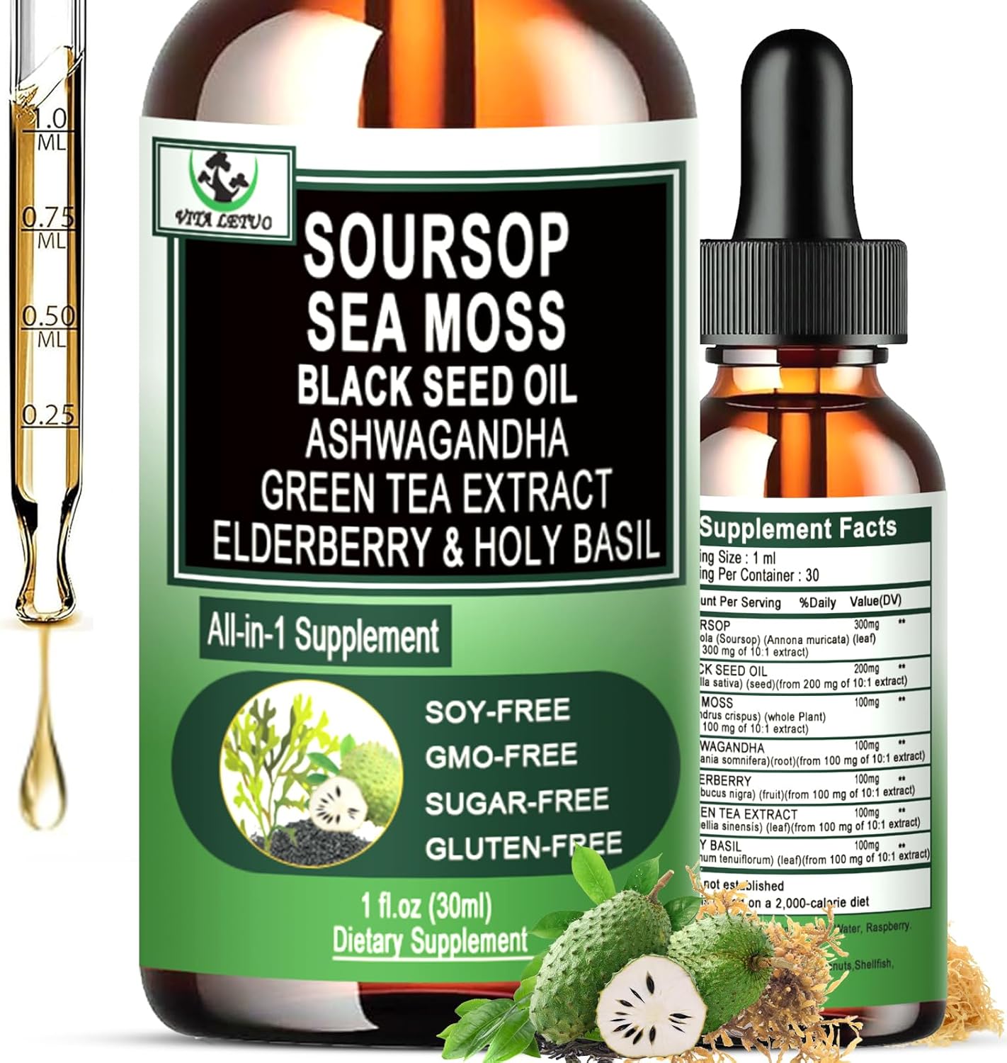 Amazon.com: Soursop Drops,Soursop Bitters Liquid with Sea Moss Black Seed Oil Green Tea Extract ...