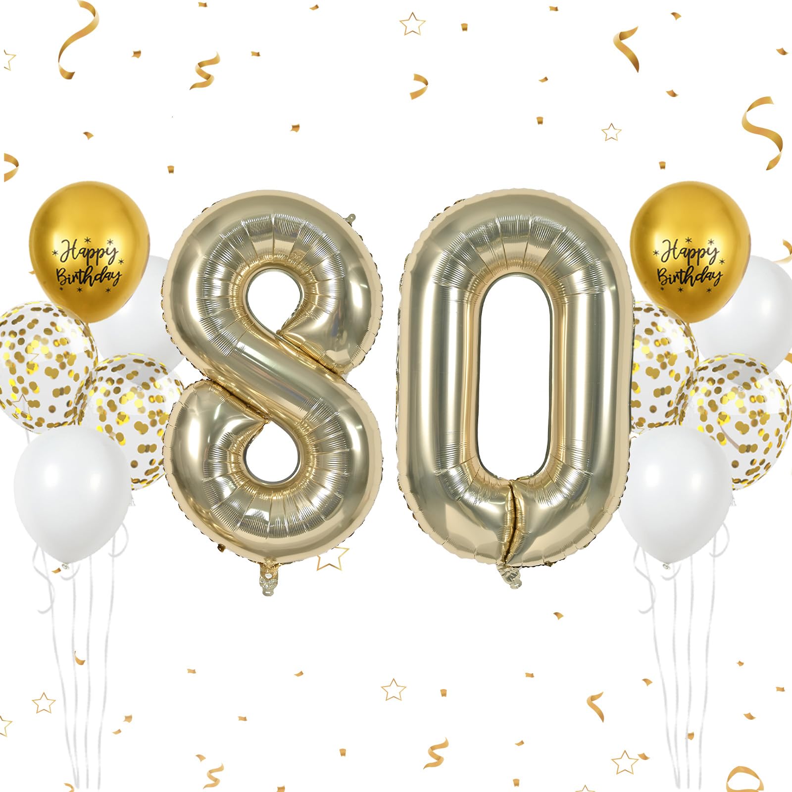 Amazon.com: 40 Inch Light Gold Number 80 Balloon, 80th Birthday ...