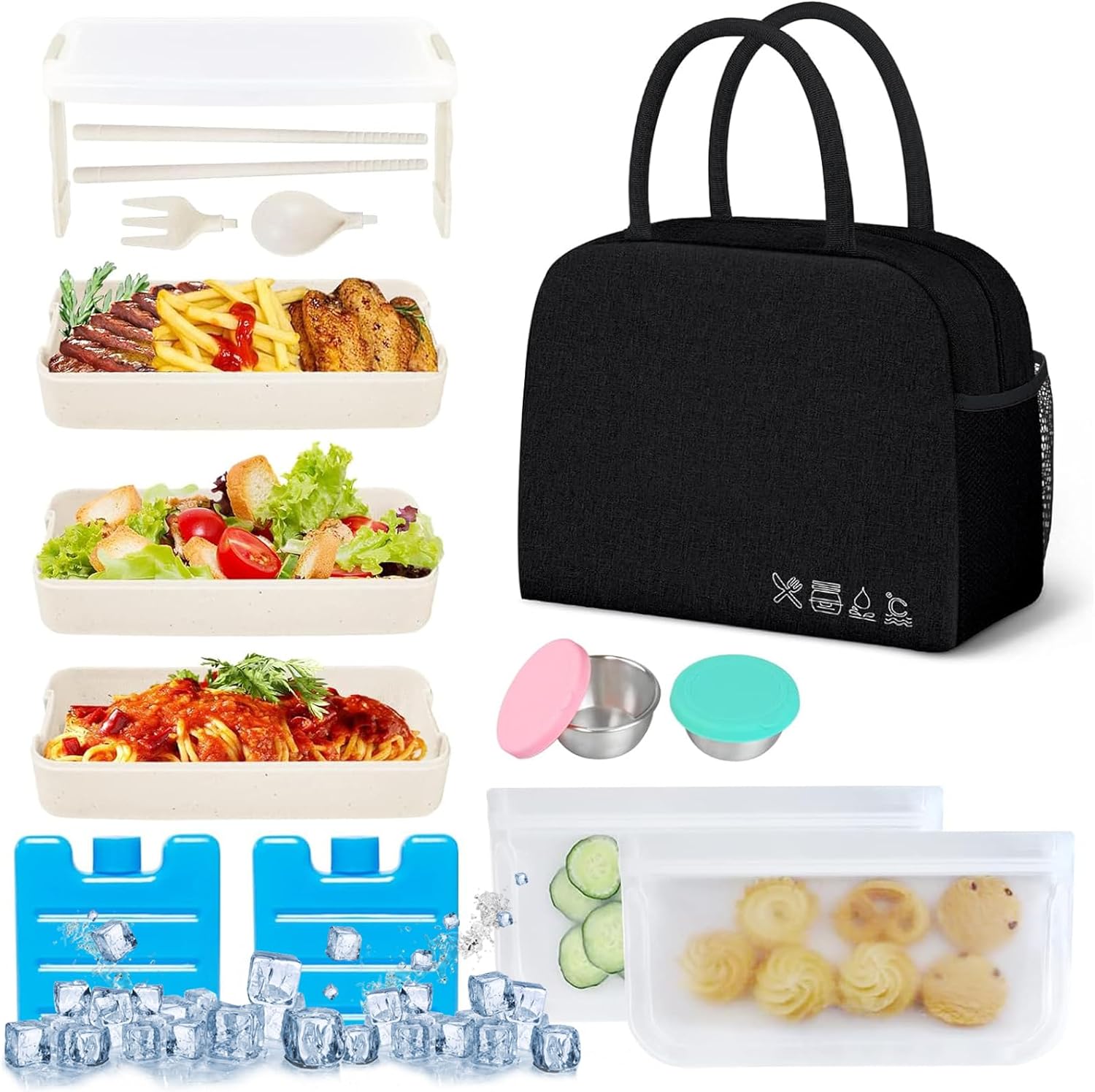 Amazon.com: KUBYA Bento Lunch Box Set, Japanese Lunch Boxes 3-In-1 ...