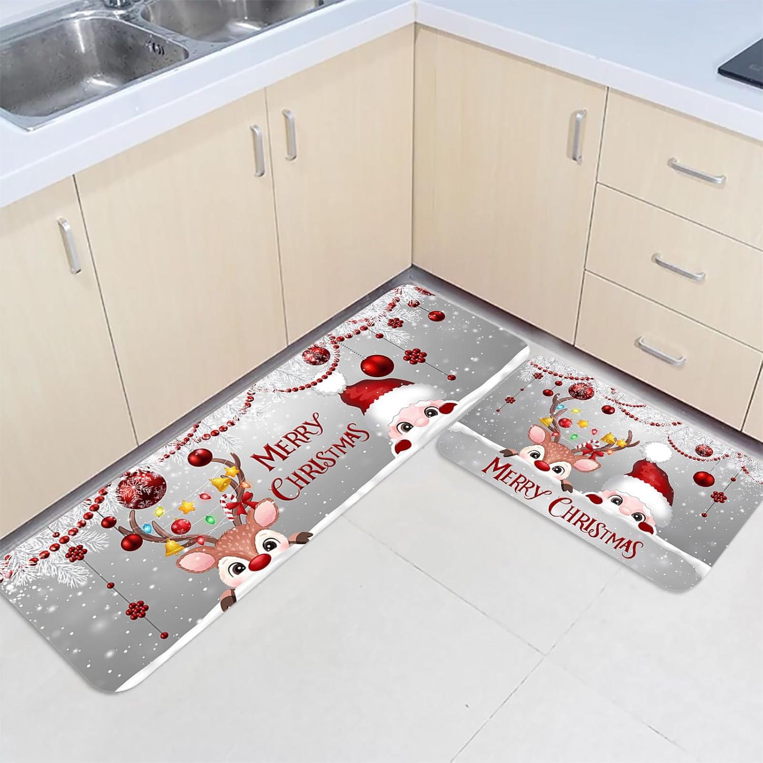 Juego de 2 tapetes de cocina antideslizantes para puerta de Navidad ...